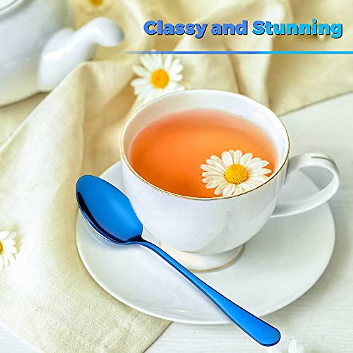 Blue Cutlery Set, 30 Pieces Silverware Set - Stainless Steel Flatware Sets for 6 - Mirror Polished Utensil Set, Essentials Eating Tableware Set for Home&Kitchen,Dishwasher Safe