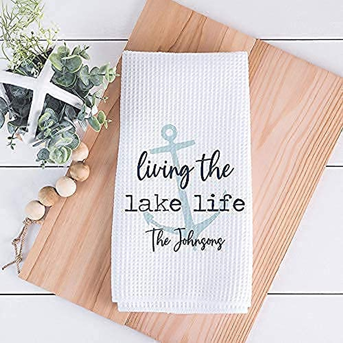 CANARY ROAD Personalized Lake House Kitchen Towel, Personalized Lake House Tea Towel, Family Name, Lake House Hand Towel, Lake House Gift, Kitchen Decor