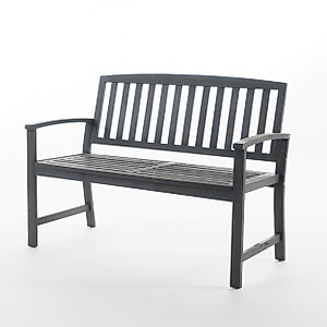 Christopher Knight Home Loja Outdoor Acacia Wood Bench, Dark Grey Finish