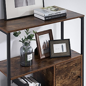 VECELO Bookshelf/Bookcase,Open Book Shelf with Middle Drawers Storage Organizer for Living Room,Home Office