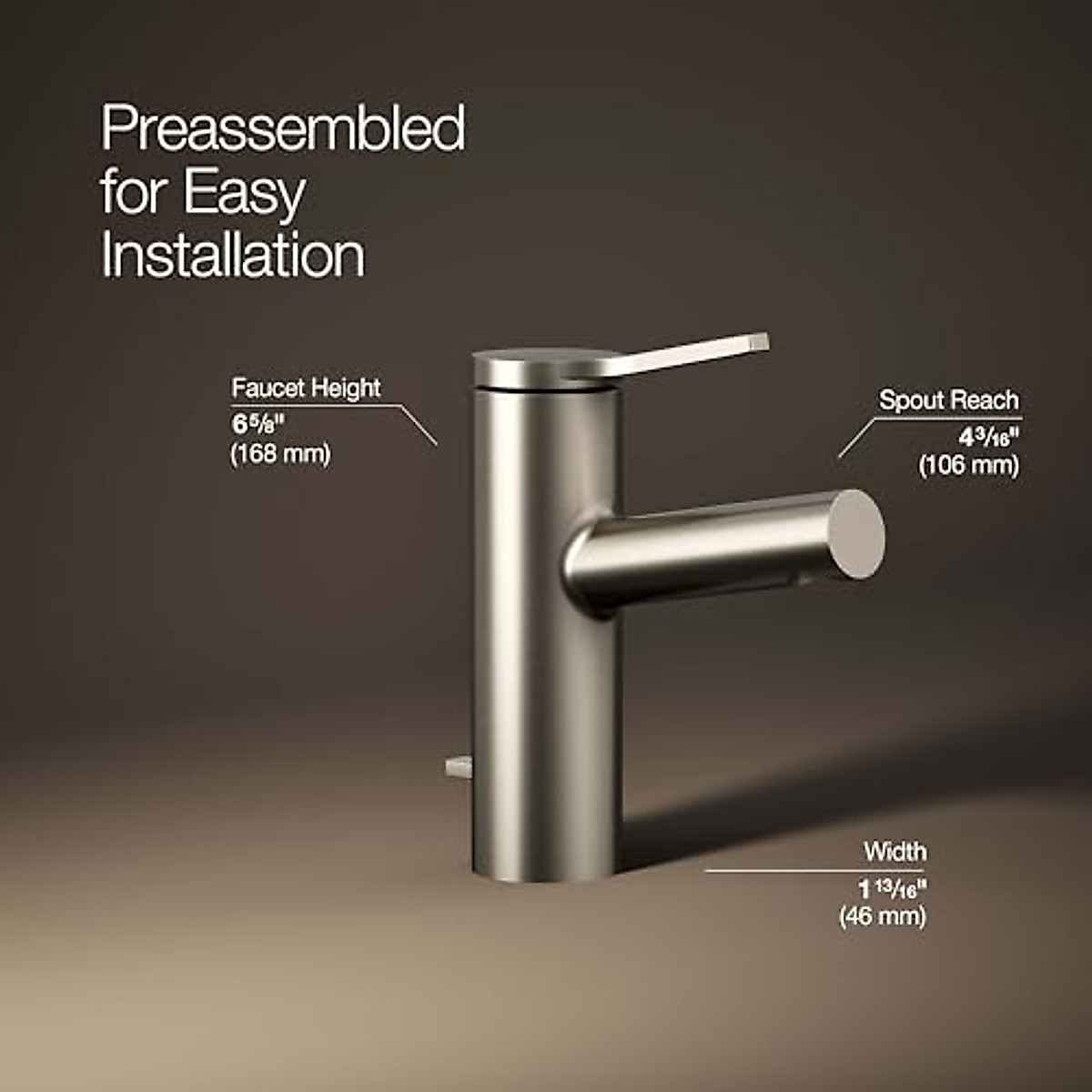 KOHLER 99491-4-BN Elate Single-Handle Bathroom Faucet with Pop-Up Drain Assembly, One Hole Bathroom Sink Faucet, 1.2 gpm, Vibrant Brushed Nickel