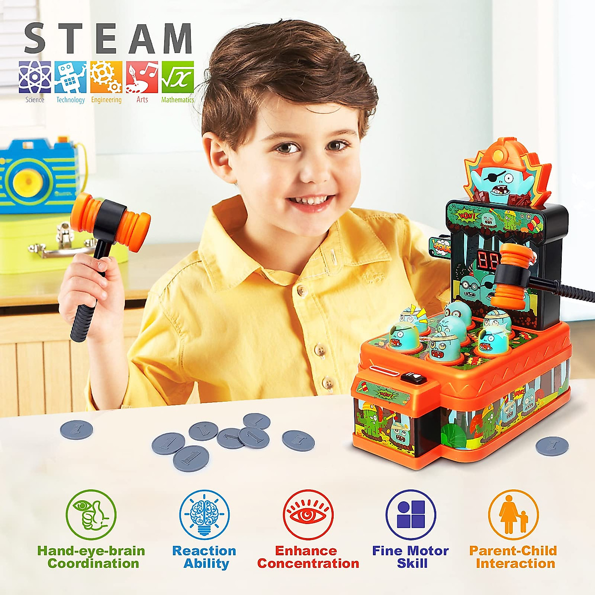 Arcade Game Toys for 3 Year Old, Whack Game Mole, Mini Electronic Interactive Hammering & Pounding Toys, Gift Idea for Toddler Kids Boys Girls Ages 3 4 5 6 7 8+, Cartoon Zombie Style Fun Halloween Toy