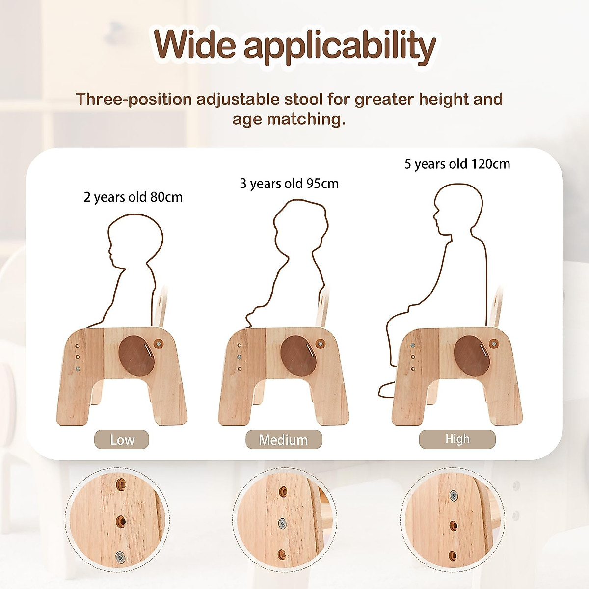 ibwaae Natural Solid Wooden Kids Chair Height-adjustable Wooden Chair for Toddlers Montessori Furniture Birthday Gift for Children