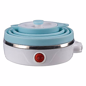 Travel Foldable Electric Kettle, Collapsible Electric Kettle Food Grade Silicone Small Electric Kettle Boiling water,Dual Voltage（600ml,110-220V US Plug） (Blue)
