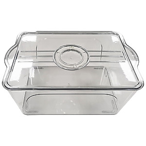 FRASTORDER Food Storage Containers with Lids - Clear Plastic Stackable Storage Bins with Date Recorder for Fridge, Freezer, Kitchen Cabinet, Pantry Organization (Set of 3)