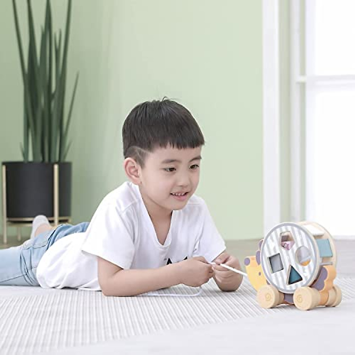 The Original Toy Company PolarB Viga Wood Toy - Pull Along Hedgehog with Sorting Wheel