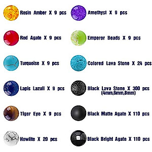 Bracelet Making Kit Beads Bulk - 800Pcs Color Volcanic Gemstone Lava Rock Beads Bulk Chakra Beads Spacer Beads with Crystal String for Diffuser Bracelets DIY Jewelry Making Supplies (4mm 6mm 8mm)