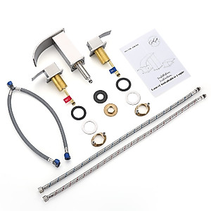 Brushed Nickel Waterfall Bathroom Faucet for Sink 3 Hole - Widespread, 2-Handles 8 Inch Modern Faucet for Bathroom Sink, Vanity Faucet with cUPC Supply Lines