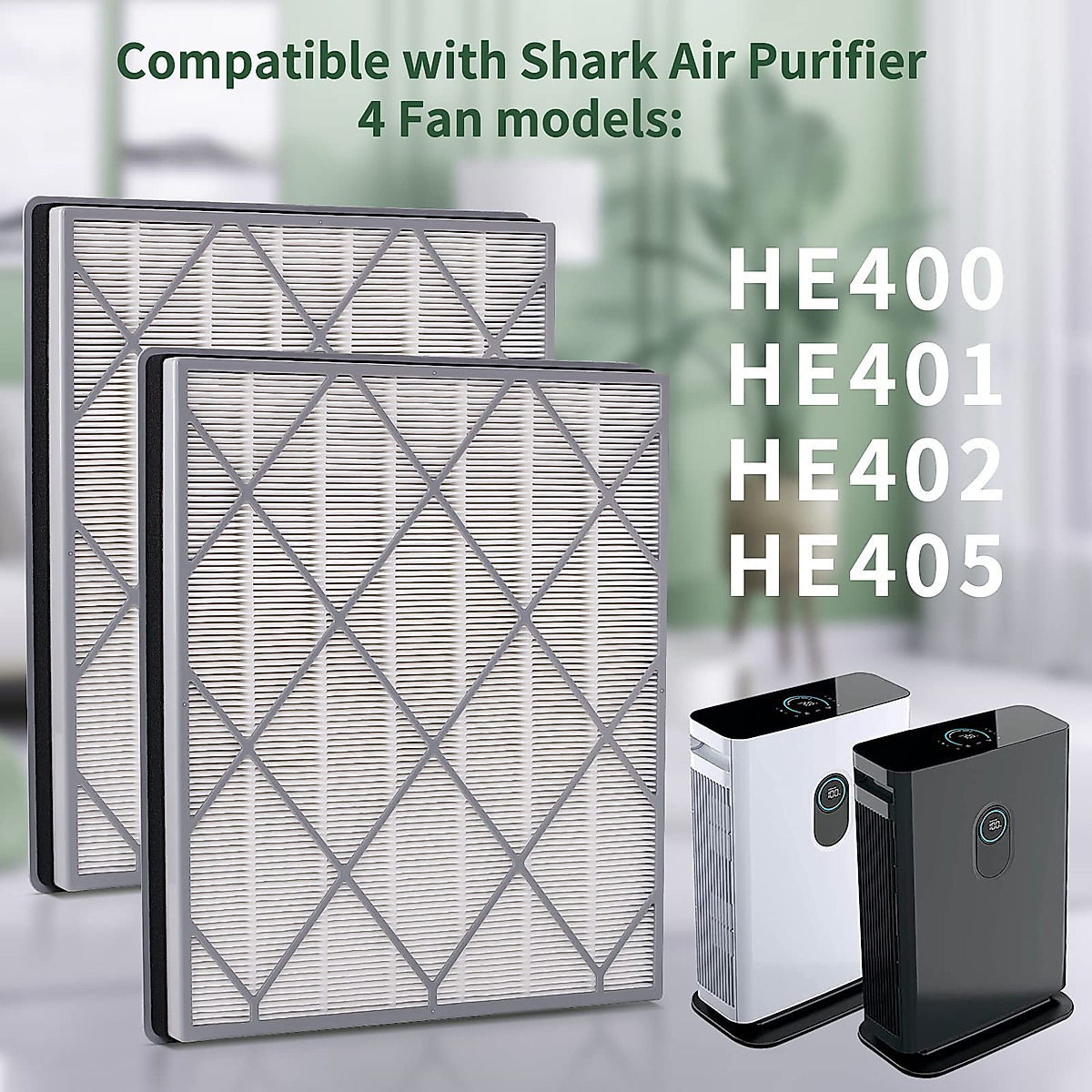 HE401 Filter Replacement for Shark Air Purifier 4-Fan Models, H13 True HEPA Filter Replacement Compatible With Shark HE401 HE402 HE405 HE400, HE4FKPET HE4FKPRO HE4FKBAS 100356-chn-1 Filter, 2 Pack