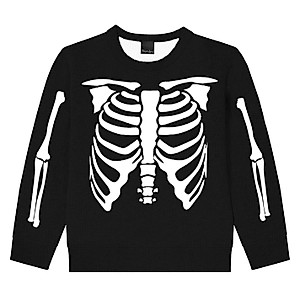 Remimi Skeleton Sweater Halloween Crewneck Spooky Top Cozy Warm Sweatshirt Black 13-14 Years