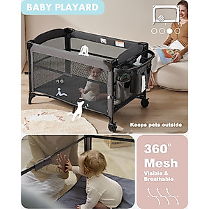 AirClub Baby 4 in 1 Bassinet Bedside Sleeper, Baby Bedside Crib Sleeper, Playard, Portable Diaper Changing Table, Baby Bassinet for Newborn Baby