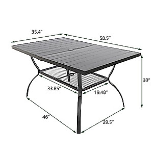 OKIDA 7-Piece Patio Dining Set, Outdoor 6-Seater Chairs Table Patio Furniture Sets Metal Dining Chairs with Cushions and Rectangular Table with Umbrella Hole for Porch Yard Pool Deck (Only table)