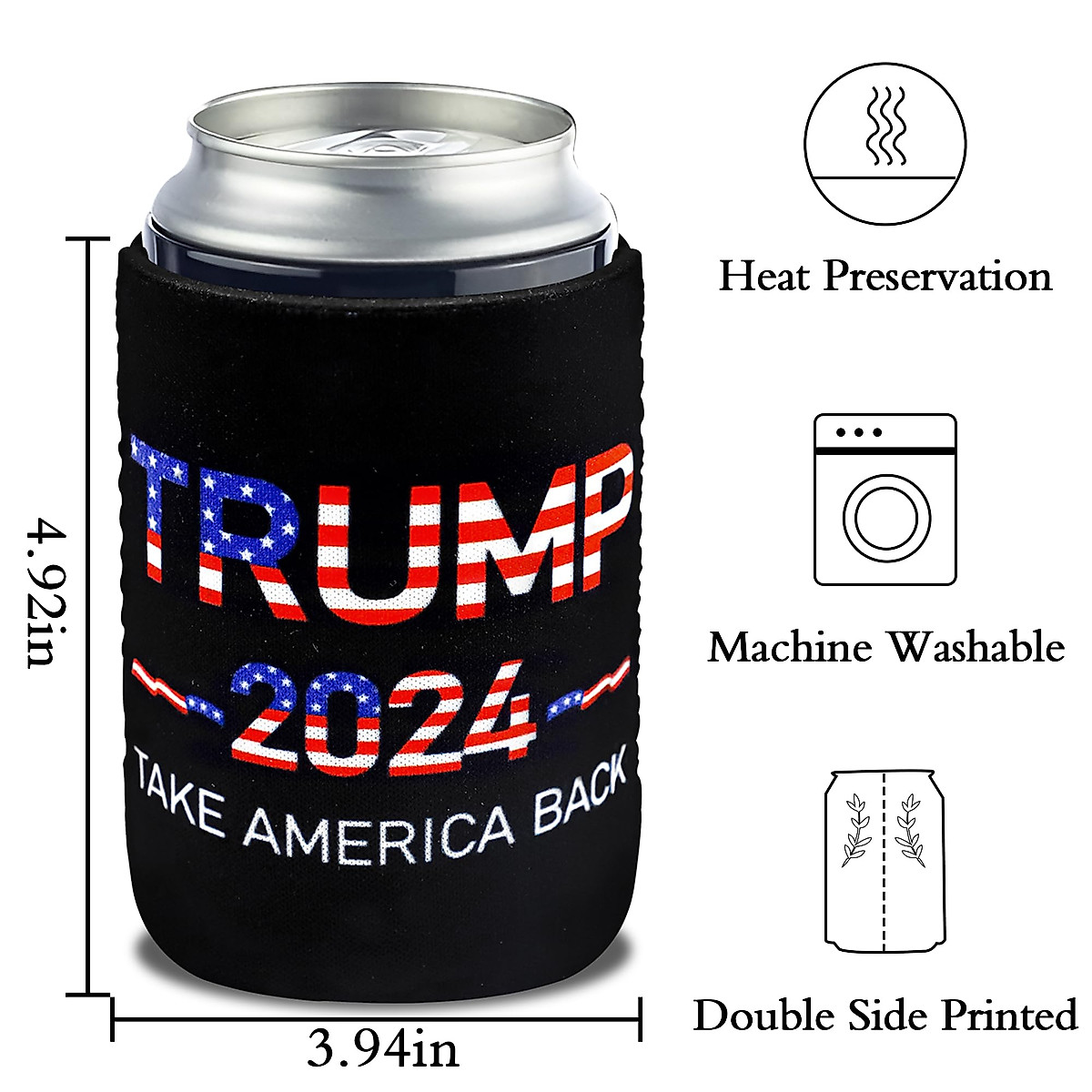 2024 Can Cooler Sleeves - 12 PCS Black Insulated Neoprene Can Covers Bulk Reusable for Soda Beer Beverages - 4th of July Patriotic Decoration Party Supplies Gifts