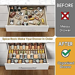 FZFHSJ Spice Rack, 4-Tier Large Capacity Insert Spice Organizer for Cabinet Kitchen Drawer Bamboo