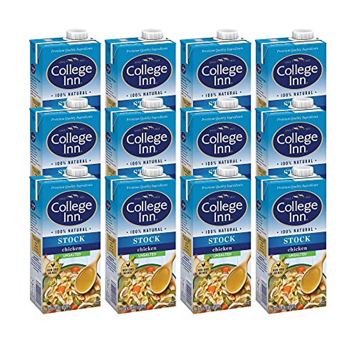 COLLEGE INN Unsalted Chicken Stock, 12 Pack, 32 oz Carton