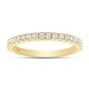 SAVEARTH DIAMONDS 1/4 cttw Round Lab Created Moissanite Diamond Half Eternity Wedding Stackable Band Ring for Women 14k Yellow Gold Over Sterling Silver (0.25 Cttw) Ring Size-6.5