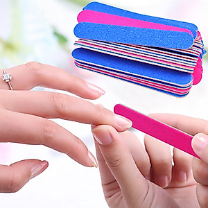 Wobe 100 pcs Disposable Nail Files Double Sided Emery Boards Manicure Tools, Blue and Pink Nail Buffering Files Emery Boards Pedicure Tools Set Home or Professional Beauty Care