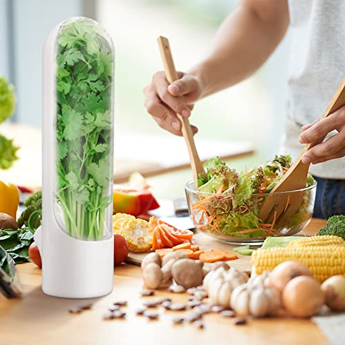 plplaaobo Herb Keeper, Freshest Herb Savor Fridge Organizer, Herb Storage Cilantro Containers for Refrigerator, Savor Keeps Greens Preserver for Cilantro, Parsley, Basil, Chives, Mint for 2-3 Weeks