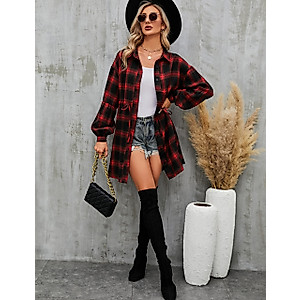 Blooming Jelly Womens Plaid Dresses Flannel Fall Long Sleeve Dresses Christmas Dress Winter Dresses for Women 2023(Large,Red Plaid)