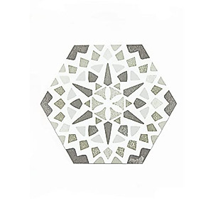 FloorPops 9" x 10.4" Ribera Peel & Stick Hexagon Vinyl Floor Tiles (10 Tiles), (4.5 sqft/Carton), Gray