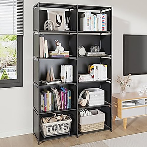 ACCSTORE Cube Storage, Double Row 6-Layer Cubes Closet Storage Shelf, DIY Wall Cabinet Bookshelf Plastic Square Storage Rack, Suitable for Bedroom, Living Room, Office, Kitchen, Warehouse (Black)