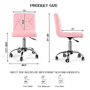COSVALVE Armless Desk Chair Set of 2, Low Back Swivel Office Chair, Adjustable Task Chair with Rolling Wheels and Diamond Pattern, for Home Computer Barber, 2-Pack, Pink