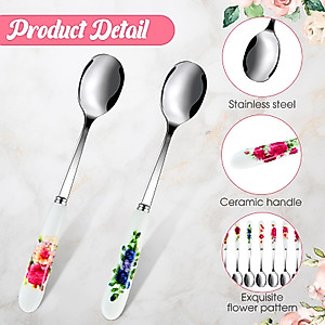 Hushee 36 Pcs Stainless Steel Dessert Spoons Coffee Tea Spoons for Tea Party 6 Inch with Ceramic Handle Chinese Floral Coffee Spoons Soup Spoons Sugar Spoons for Home Tableware Tea Party Supplies