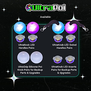 UltraPoi UltraKnob Swivel Handles Set (Pair (2)) - Rechargeable LED Poi Knob Handles - Over 30 Brilliant Rainbow Color Modes & Flashing Patterns - Silicone Knob Set for Poi, Flow Arts & Light Spinning