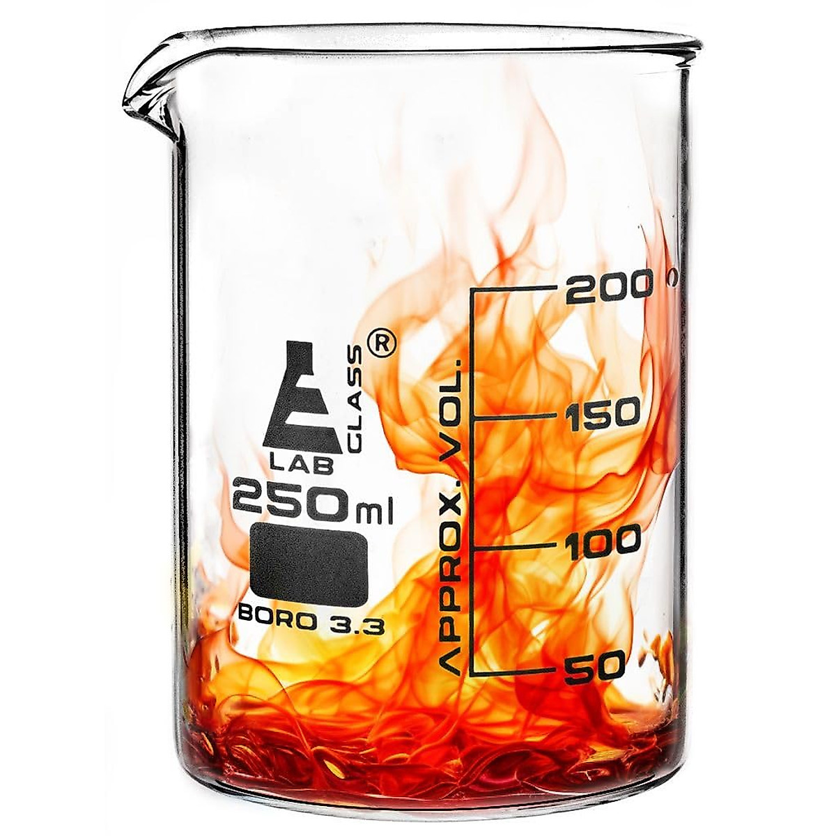 EISCO Premium 250 mL Beakers, Pack of 12 - Low Form Griffin - 50mL Graduations - Borosilicate Glass - Excellent Strength Against Breakage