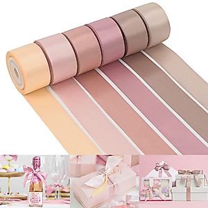 HUIHUANG Dusty Rose Wedding Ribbon Double-Faced Satin Ribbon Assortment 1" Wide Rose Pink Silk Ribbons for Gift Wrap Wedding Bridal Baby Shower Decor Flower Bouquet Crafts- 6 Colors X 5 Yards Each