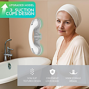 2-Pack Shower Handle Safety Grab Bars with 3 Suction Cups for Bathtubs and Showers - Bathroom Rails Aid for Seniors, Elderly, Handicap - Wall & Bath Tub Toilet Support (Grey)
