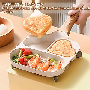 Nonstick Egg Frying Pan, 3-in-1 Nonstick Pan Divided Grill Frying Pan, Heat Resistant Handle 3 Section Skillet Mini Pancake Pan, Cooking Pan for Breakfast, Egg, Bacon and Burgers, 7.5 in (White)