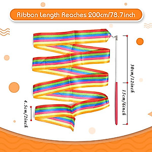 HUIANER Dance Ribbons Streamers Rhythmic Gymnastic Ribbon Wands Rods for Children Art Dances, Baton Twirling, 2 Pieces
