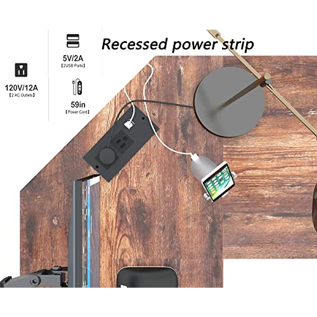 SZXKT L Shaped Desk with Power Outlets,66 inch Corner Computer Desk with Drawers,Gaming Desk Home Office Writing Study Table Reversible L Desk with Storage Shelves and Hooks(Rustic Brown)