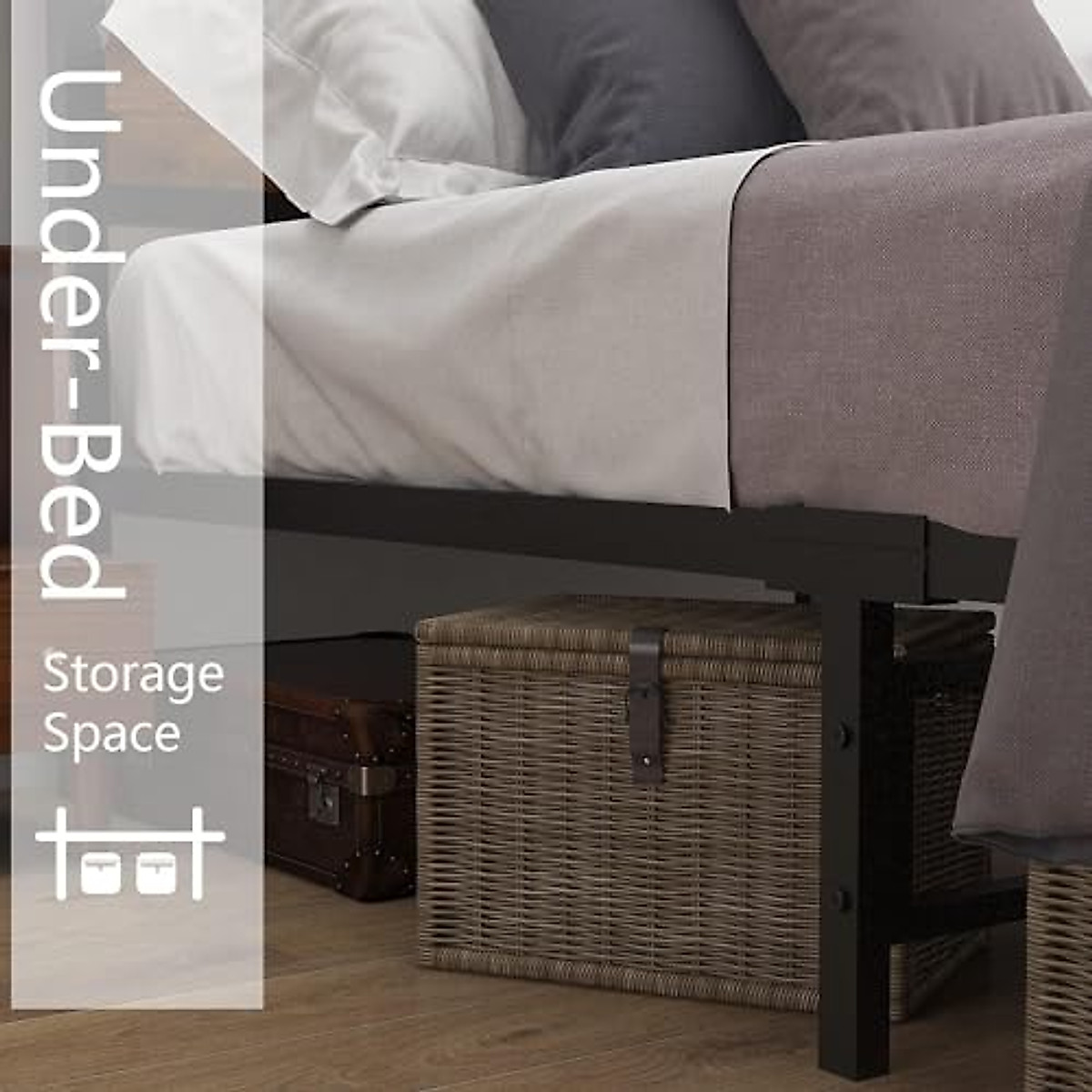 Catrimown Queen Size Bed Frame with Wooden Headboard and Footboard, Queen Platform Bed with Storage, Wooden Metal Bed Frame, Strong Slat Support/No Box Spring Needed/Easy Assembly, Industrial Brown