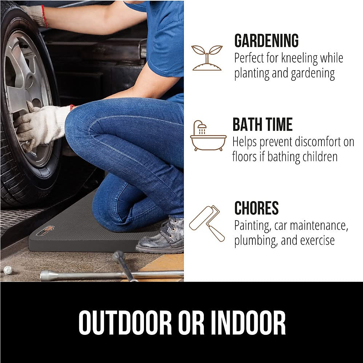 Gorilla Grip Extra Thick Kneeling Pad, Supportive Soft Foam Cushioning for Knee, Water Resistant Construction for Gardening, Bathing Baby, Workout Supplies, Lightweight, Garden Work Gifts, Charcoal