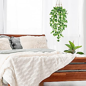 CEWOR Fake Hanging Plant with Pot, Artificial Hanging Plant Vine for Home Decor Indoor, Macrame Plant Hanger with Fake Vines Faux Hanging Planter Greenery for Bedroom Bathroom Kitchen Office Decor