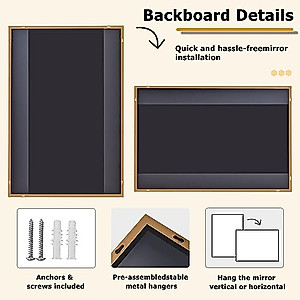 XRAMFY Gold Framed Mirrors for Bathroom, 24x36 inch Bathroom Vanity Mirror, Metal Frame Wall Mounted Rectangle Mirror for Washroom Bedroom Living Room (Horizontal/Vertical)