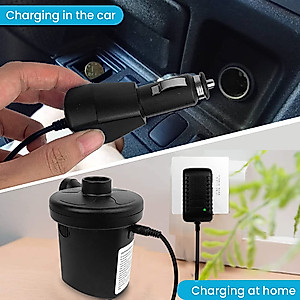 Portable Electric Battery Air Pump for Inflatables, Camping Air Mattress Pump with 3 Nozzles for Airbed Inflatable Pool Inflator Deflator Pump Car Adapter AC/DC Air Pump