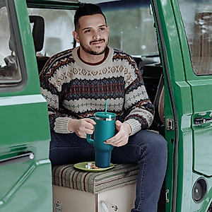 Gedux 40oz Tumbler With Handle, 2-IN-1 Leak Proof Lid (Straw/Flip), Insulated Water Bottle, Stainless Steel Tumbler with Non-Slip Silicone, Wide Mouth Travel Mug Cupholder Friendly Dishwasher Safe