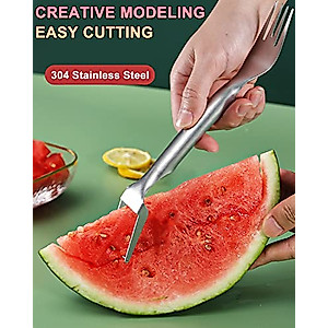 2-in-1 Watermelon Fork Slicer, Watermelon Slicer Cutter, Stainless Steel Fruit Watermelon Cutter for Family Parties Camping, Professional Fruit Forks Slicer for Watermelon Cubes (1PCS)