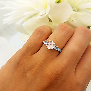 Dazzlingrock Collection 7mm Round Center Morganite & White Diamond 3 Stone Engagement Ring for Women in 18K White Gold, Size 7