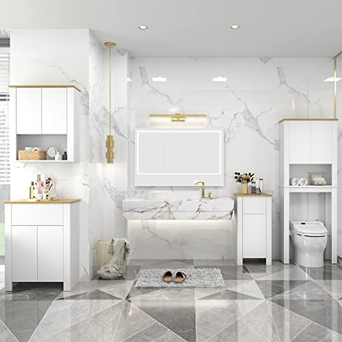 Mepplzian Bathroom Storage Cabinet, Floor Cabinet with Large Drawer and Adjustable Shelf, Free-Standing Cupboard for Kitchen/Living Room/Bathroom Use, White 23.6" L x 11.8" W x 31.5" H, White