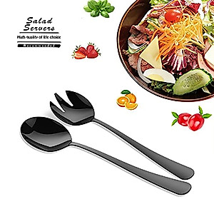 ARFUKA Salad Servers Salad Spoons and Fork Set Stainless Steel Serving Utensils for Salad Gravies or Pasta Rose Black