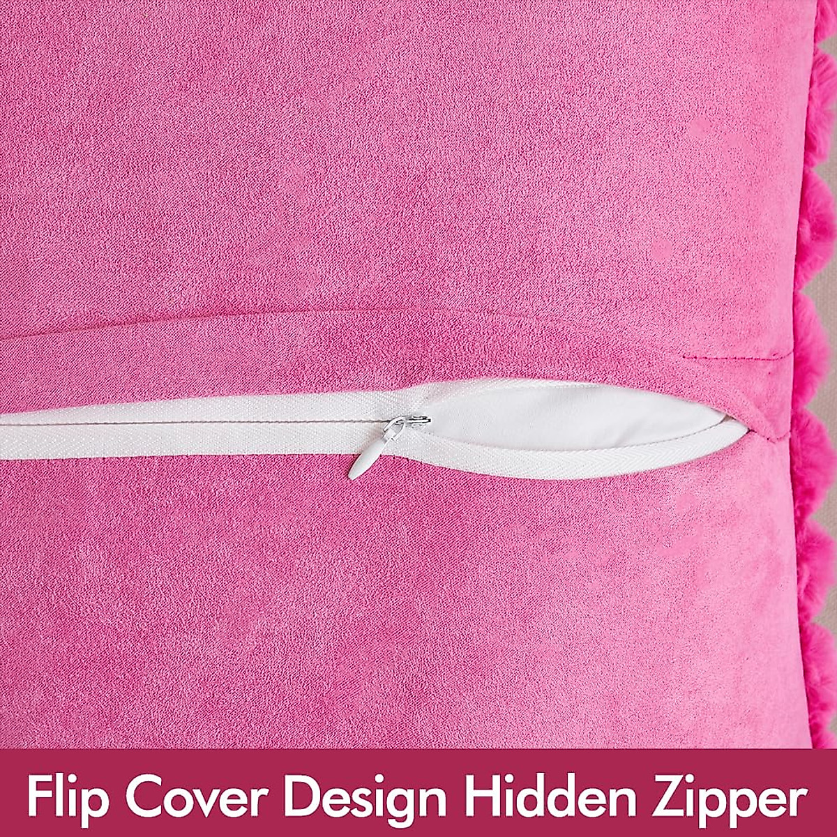 MIULEE Hot Pink Throw Pillow Covers 18x18 Inch Set of 2 Fuzzy Striped Soft Pillowcase with Velvet Back Faux Rabbit Fur Cushion Covers Decorative Home Decor for Couch Sofa Bedroom Livingroom