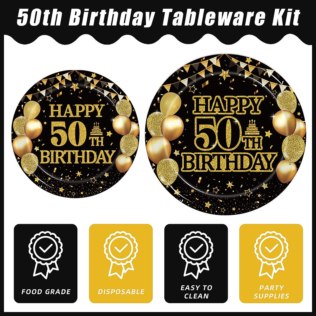 Kepeel 96Pcs 50th Birthday Party Tableware Set, Back in 1975 Birthday Party Decorations Supplies for Men Women Cheers to 50 Years Disposable Paper Plates Napkins Forks Favors, Serve 24