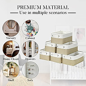 DULLEMELO Set of 6 Fabric Storage Baskets Bins for Organizing, Small Storage Baskets for Shelves, Closets, Nursery, Home, Office, Empty Gift Baskets (White&Khaki-Cloth Handles)