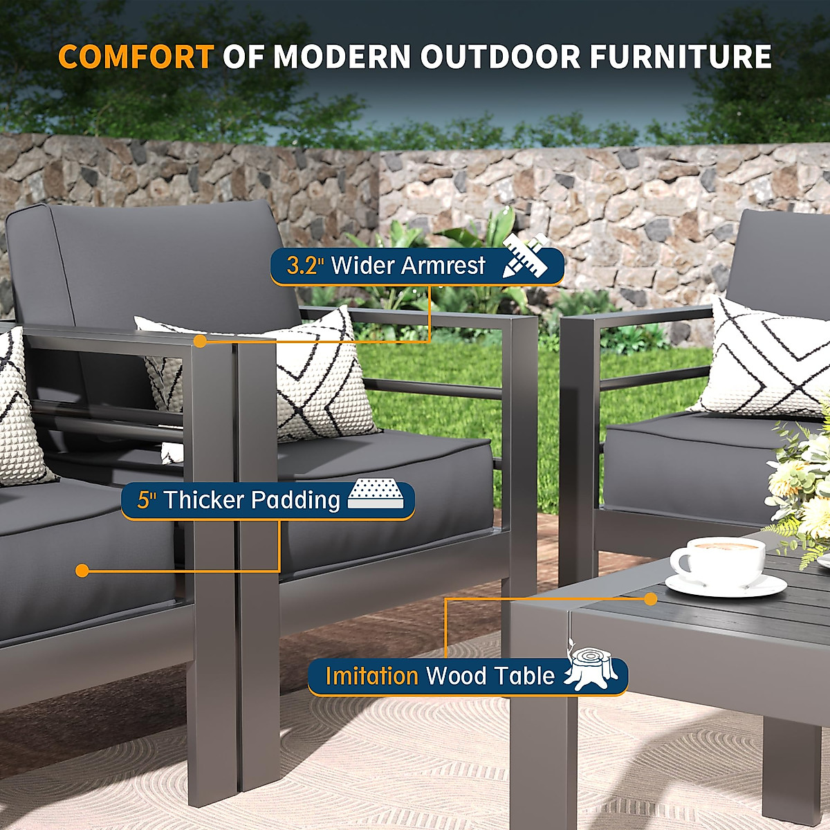 UDPATIO 7 Pieces Aluminum Patio Furniture Set Oversized Outdoor Furniture Modern Patio Set, 9 Seat Thick Cushion Outdoor Seating Set for Balcony(Include Waterproof Sofa Cover)