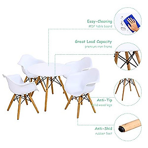 Costzon Kids Table and Chair Set, Mid-Century Modern Style Table Set, Round Table with Armchairs for Toddler Children, Kids Dining Table and Chair Set (White, Table & 4 Chairs)