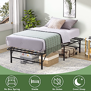 VECELO 14 Inch Foldable Metal Platform Bed Frame, Tool-Free Assembly/Box Spring Replacement/Quiet Noise Free-King, Black